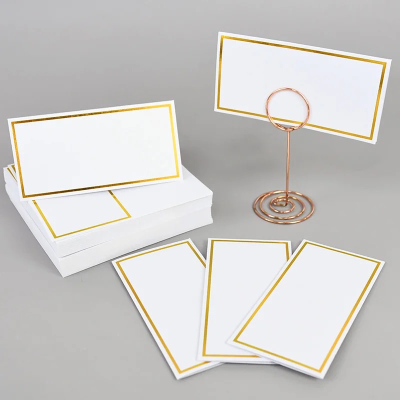 30/60pcs White Blank Tent Cards with Gold Foil Border for Wedding Table ...