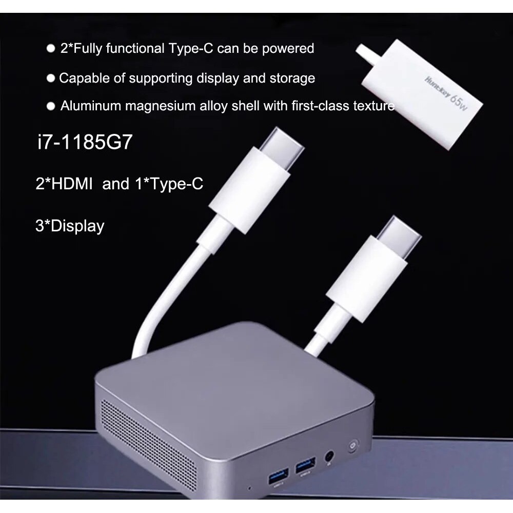 Super Micro Palm Mini PC Core i7 11th gen 1185g7 3*Screen 2*HDMI 1*type ...