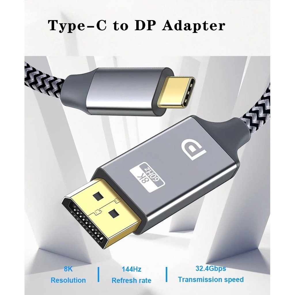 Bidirectional DisplayPort 1.4 to USB C Cables 8K60Hz 4K HDR 32Gbps Type ...