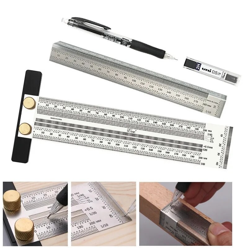 Woodworking Line Scribe 180-400mm T-type Ruler Hole Scribing Ruler ...