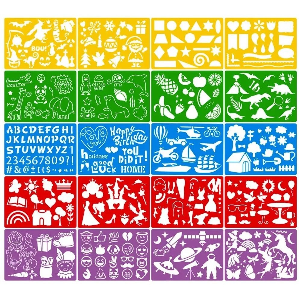 20pcs Drawing Stencils Set for Kids, 300+ Patterns Plastic Painting ...
