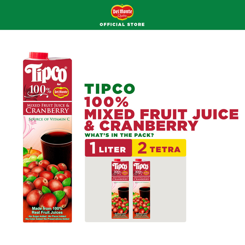 TIPCO 100% Mixed Fruit Juice & Cranberry All Natural Source of Vitamin ...