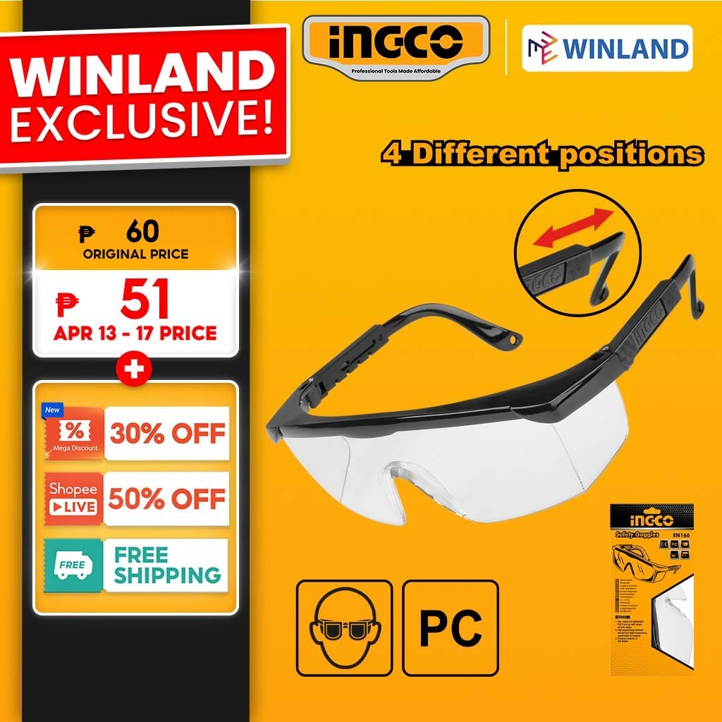Ingco by Winland Safety Goggles Eye Protector Shield HSG142 ING-SS ...