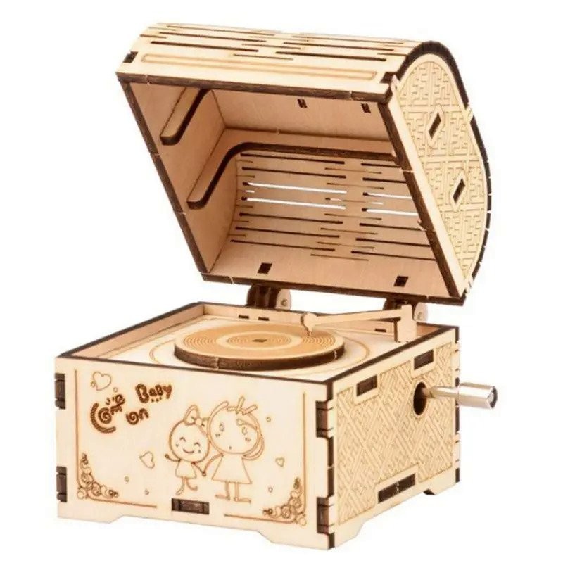 DIY Hand Crank Music Box Model 3D Wooden Puzzle Toy Self Assembly Wood ...