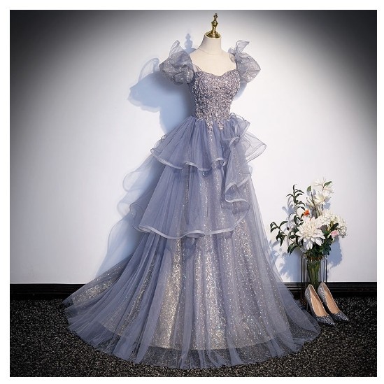 Blue Elegant Fairy JS Prom Evening Ball Enchanted Debut Long Gown Dress ...