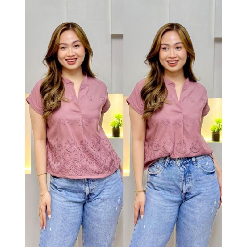 ️ NOTCH NECK & ROUND NECK COTTON EYELET BLOUSE( MEDIUM - XL) | Shopee ...