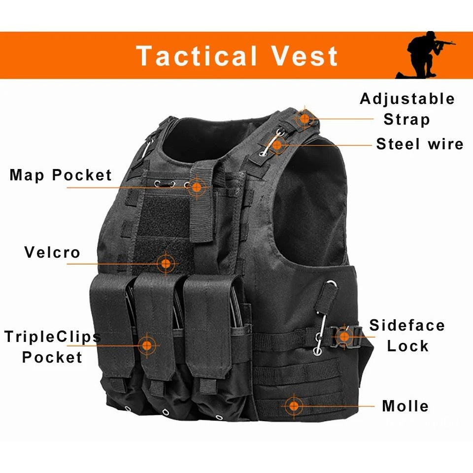 USMC Tactical Vest for Airsoft Military Molle Combat Assault Plate ...