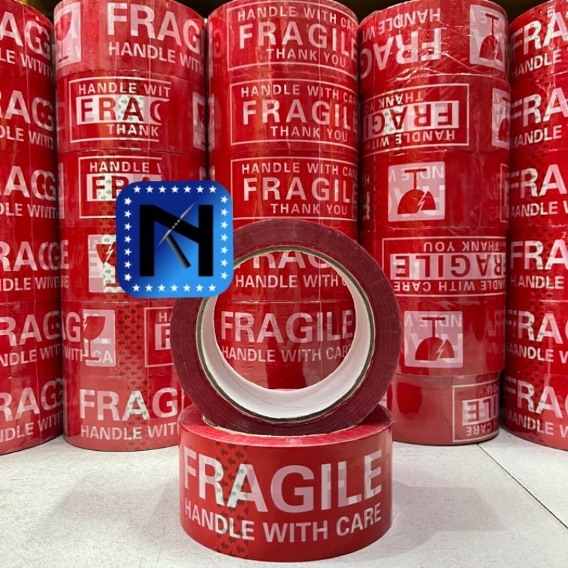 LICHTVUS Red Fragile Tape Packaging Label Tape 2 INCHES BY 100 METERS ...