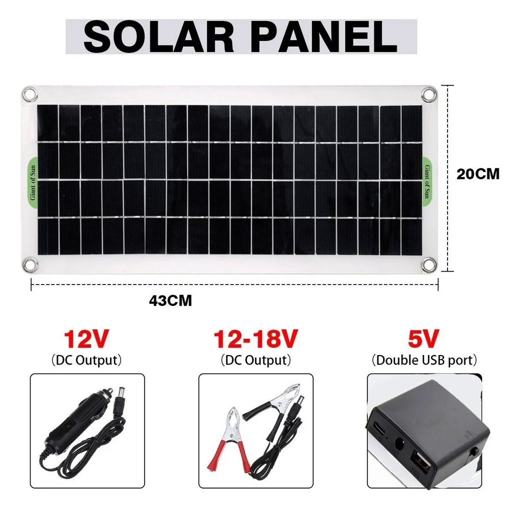 600W Solar Panel Kit 12V Dual USB Output Charging With 30A/60A/100A ...