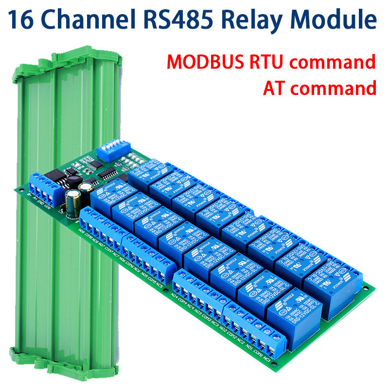 ☾DC 12V 16 Channel RS485 Relay Module Modbus RTU UART Control Switch Board with DIN Rail Box ...