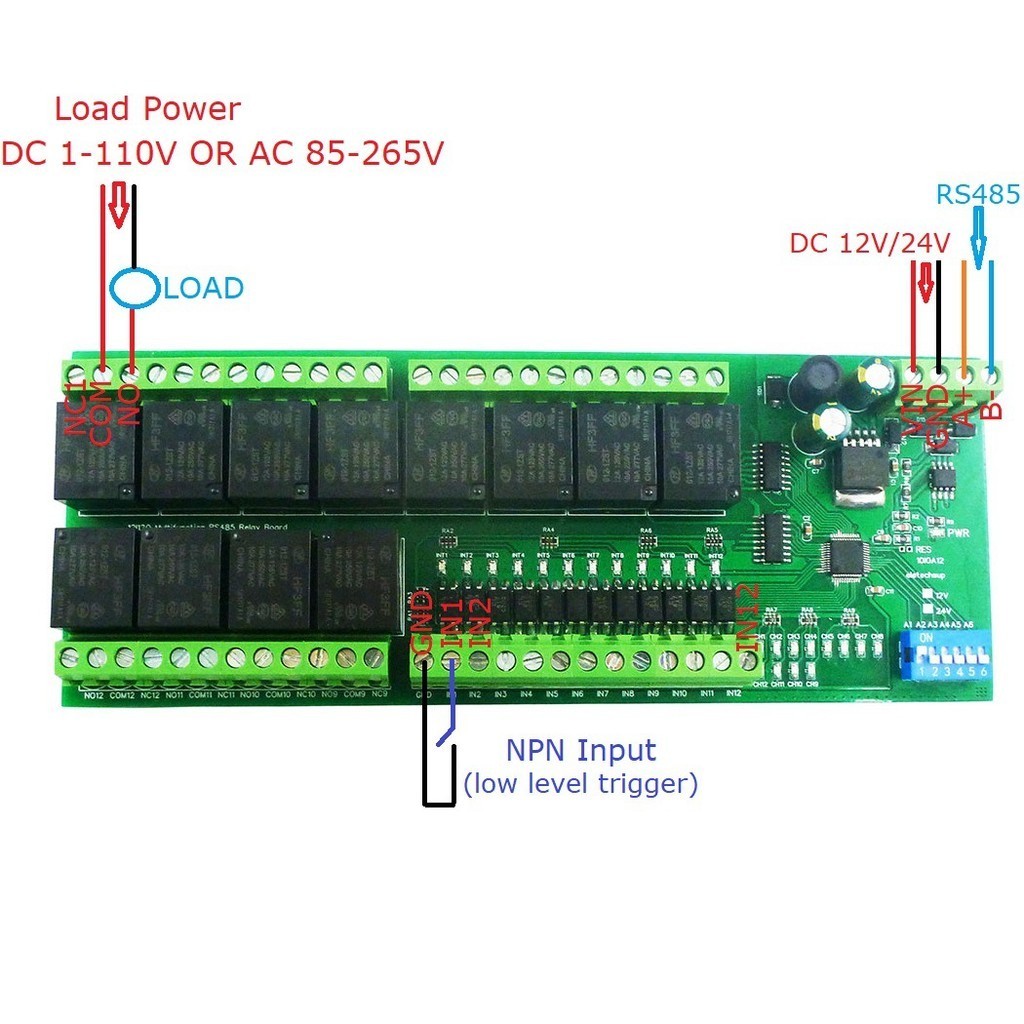 -DC 12V 24V 12DI 12DO RS485 IO Board Modbus RTU Relay Optically ...