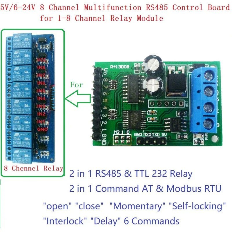 RS485 RS232(TTL) PLC Modbus Rtu Module 8ch IO Control Switch Board for Relay Industrial ...
