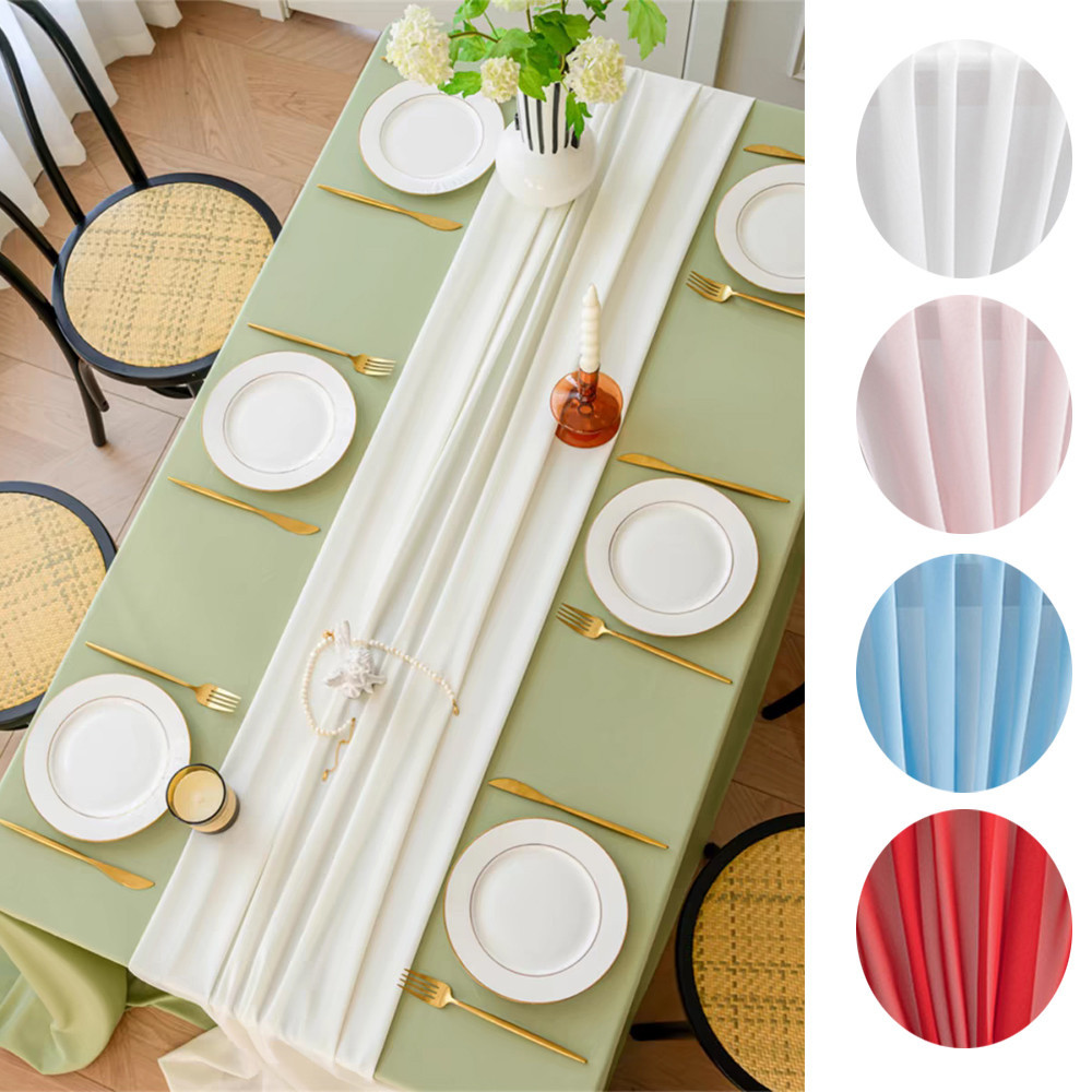 ☋European-Style Table Runner Chiffon Table Flag Solid Color Breathable ...