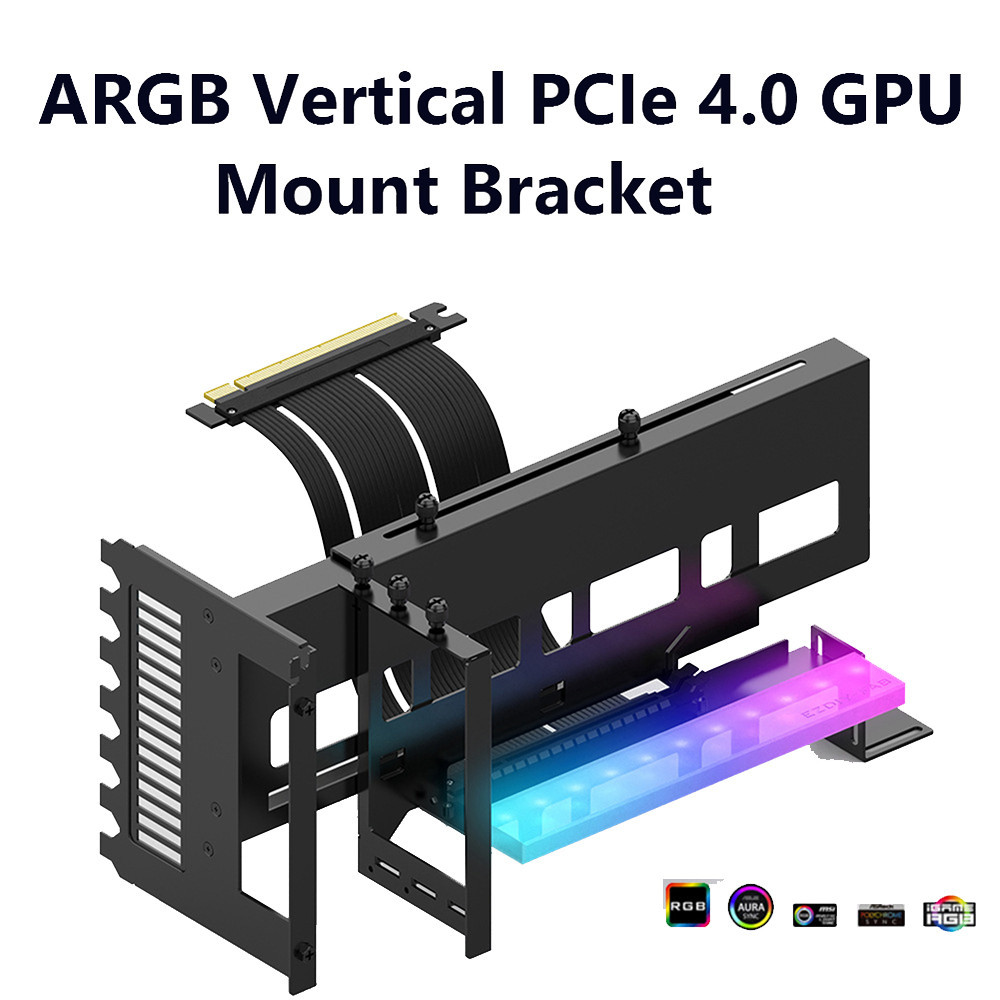 ☢EZ-40V PCIE 4.0 x16 Universal Vertical GPU Mount Holder Kit ATX Case ...