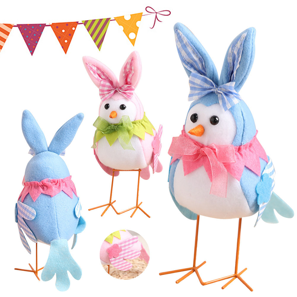 ☫Easter Cartoon Bird Dolls Soft Bunny Ear Bird Ornament Creative ...