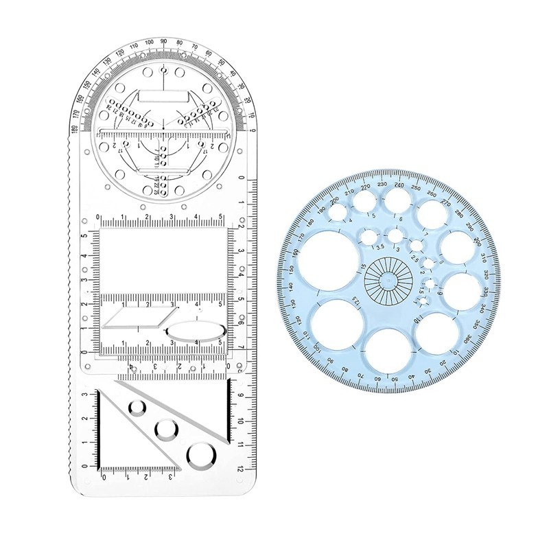 2 Pcs Multifunctional Geometric Ruler Circle Drawing Tool Drafting ...