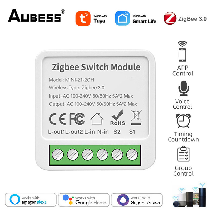 ☂Tuya Zigbee Smart Switch Module 1/2/3/4 Gang 2 Way Control DIY Breaker ...