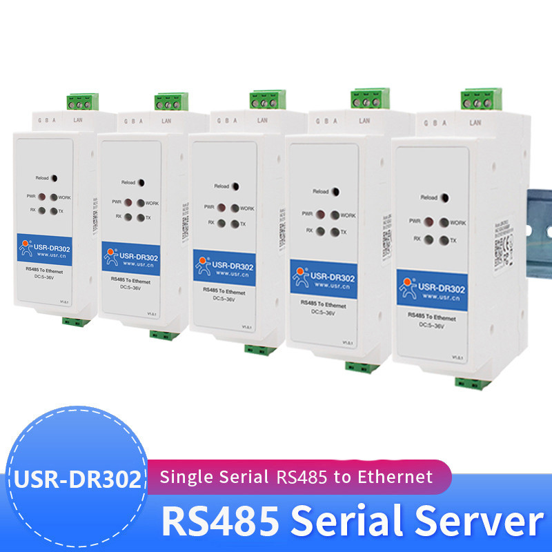 5PCS USR-DR302 Din Rail Serial RS485 to Ethernet TCP IP Server Module Ethernet Converter Modbus ...