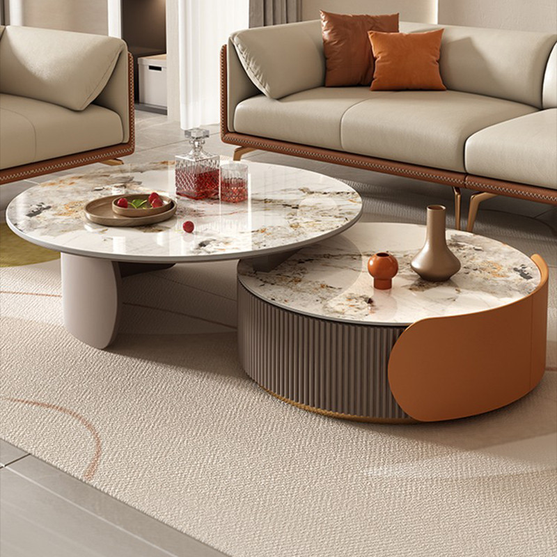 ☯Round Coffee Table Luxury Marble Center Design Modern Living Room ...