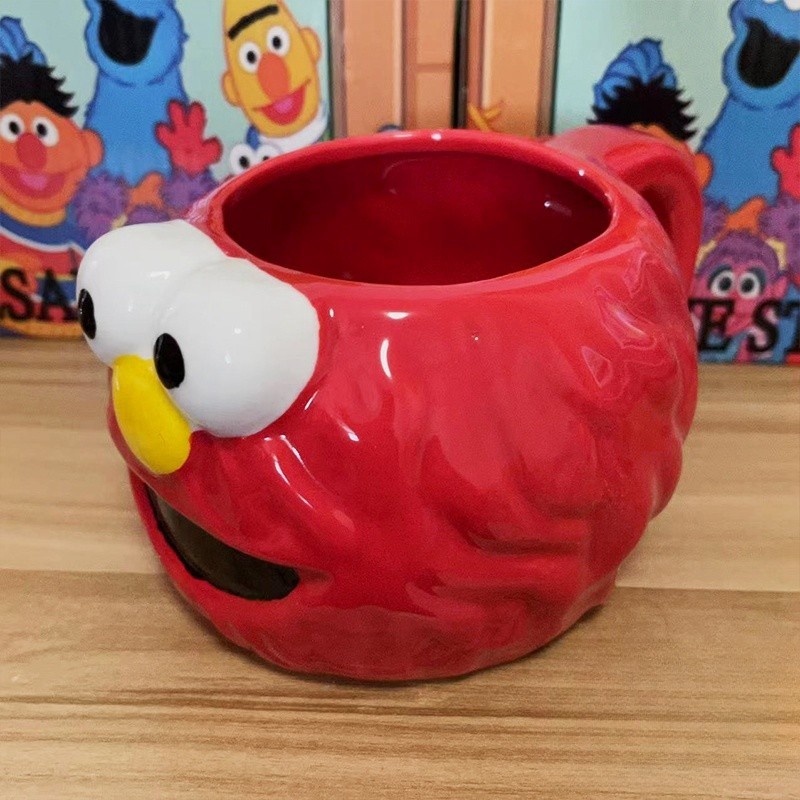 3D Red Sesame Mug Cute Cartoon Fuuny Water Cup Creative Kawaii Elmo ...