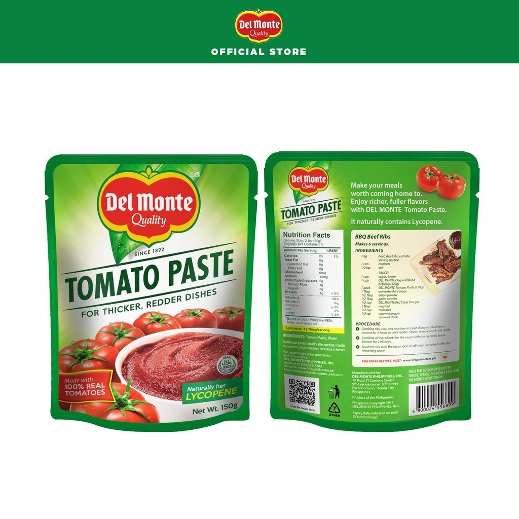 DEL MONTE Tomato Paste 150g x4 made with real 100% tomatoes (save 50 ...