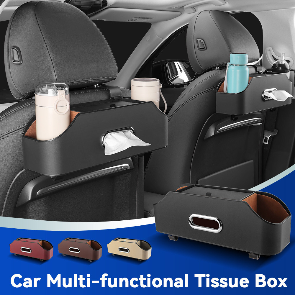 Car Multifunctional Tissue Box Cup Holder Auto Seat Back Storage Box ...