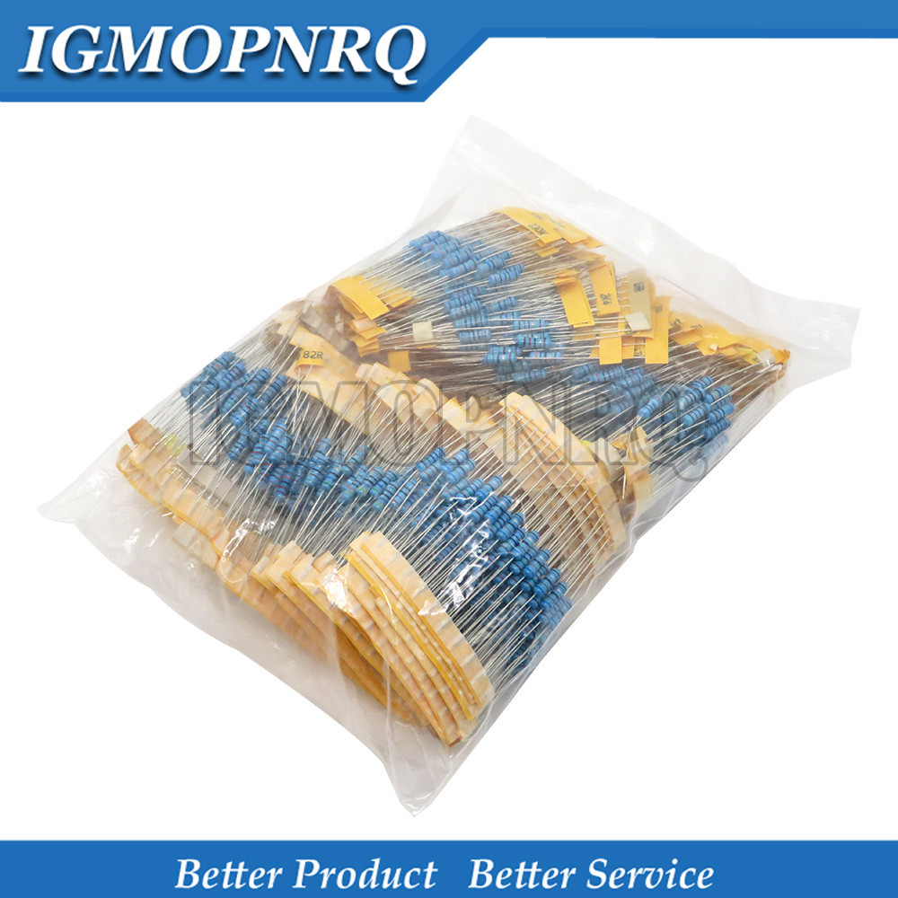 ۩1100pcs/lot 1/2W 1M Metal Film Resistor Assorted Kit 1R/2.2R/3.3R/4.7R ...