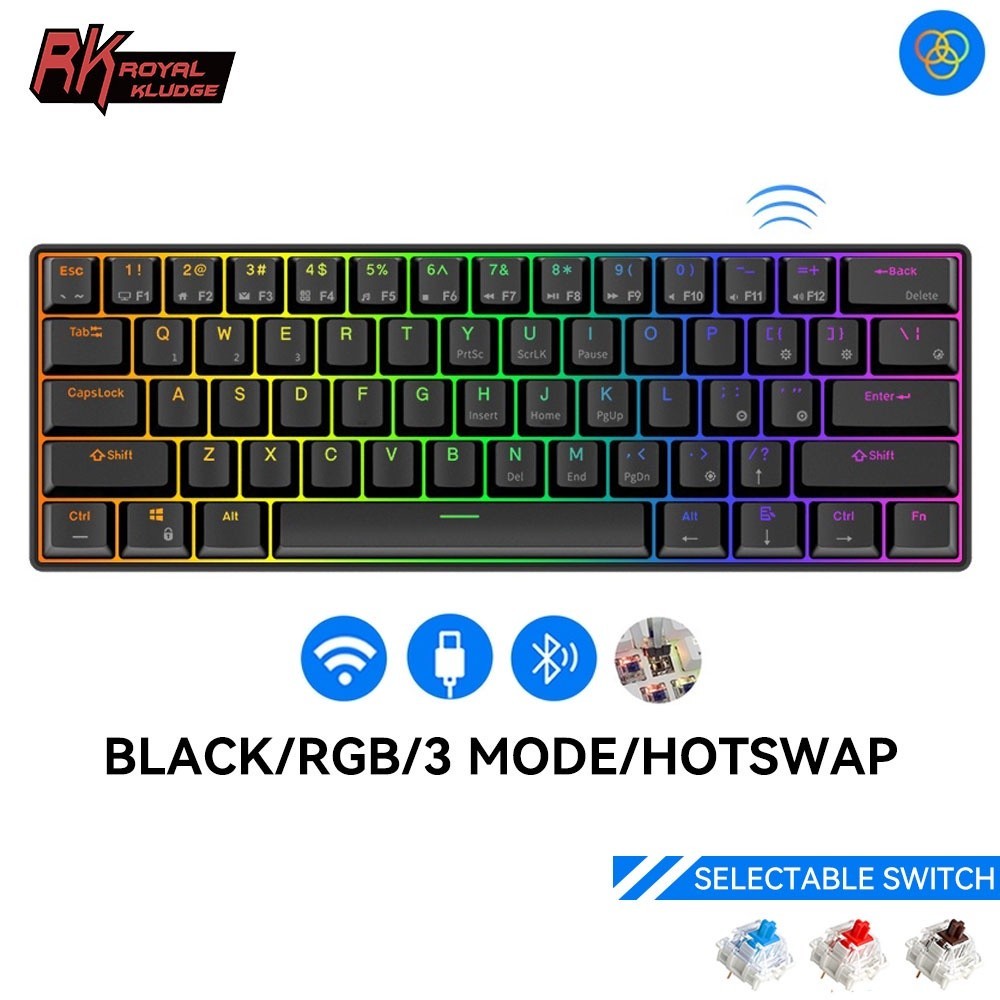 Royal Kludge RK61 Bluetooth 5.0 And USB C 2.4G Tri Mode RGB Backlit Mechanical Keyboard Rk61 ...