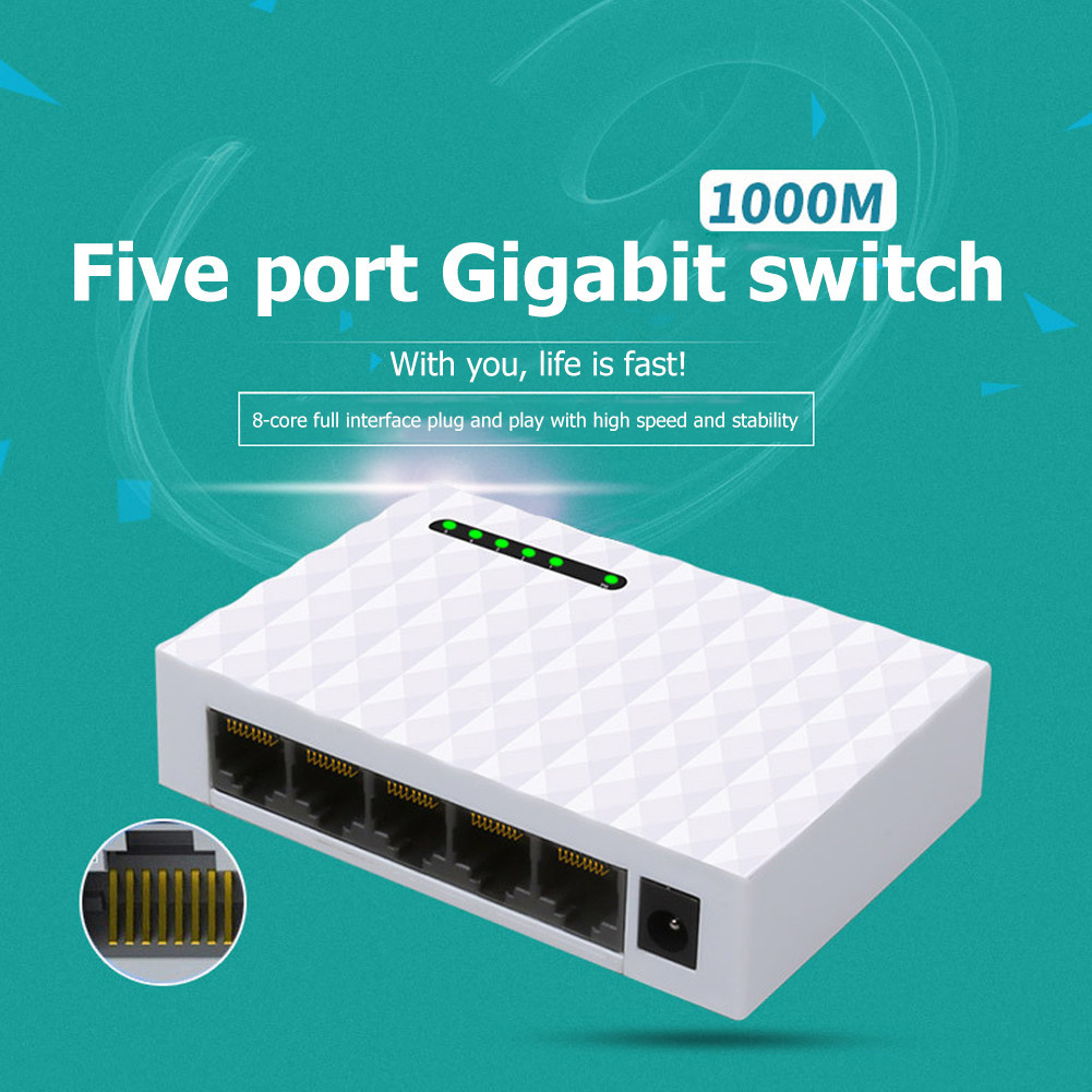 5 Port Desktop Gigabit Network Switch 10/100 / 1000Mbps Ethernet Switch Adapter Fast RJ45 Ether ...