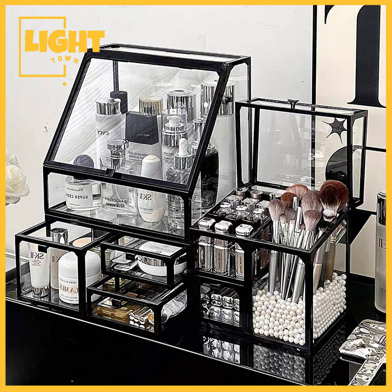 COD Dustproof Transparent Dressing Table Storage Box Glass Material ...
