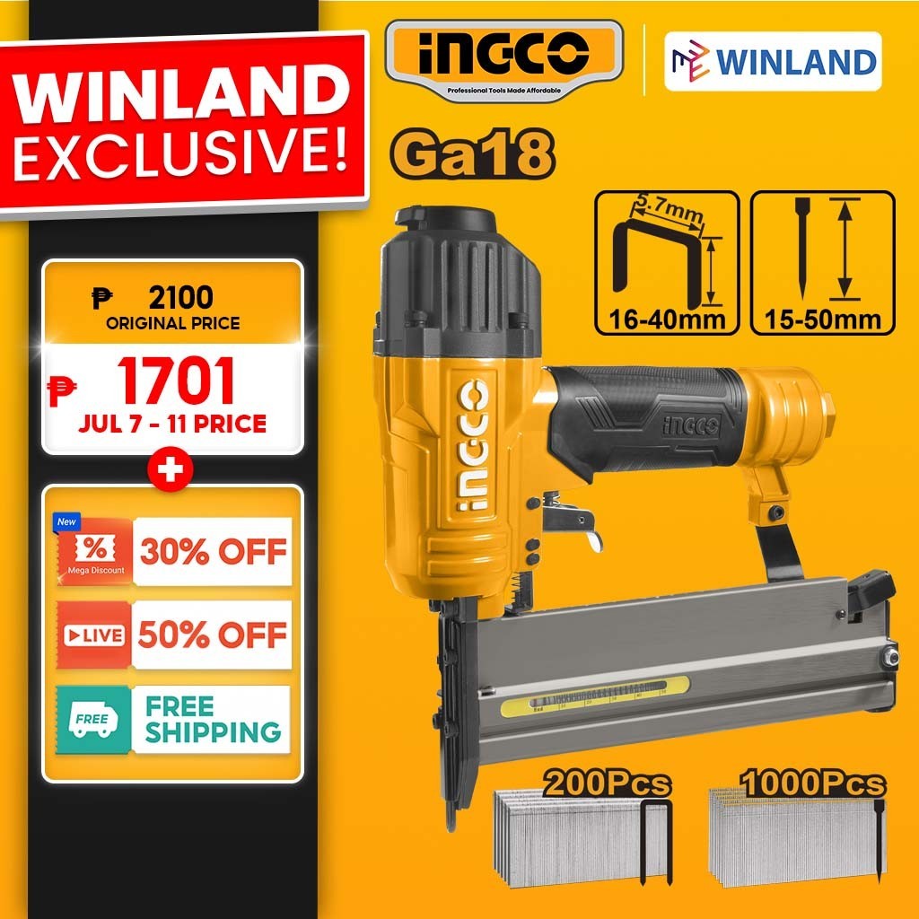 Ingco by Winland 2 in 1 Combo Air Brad Nailer Gun with 1200pcs ...