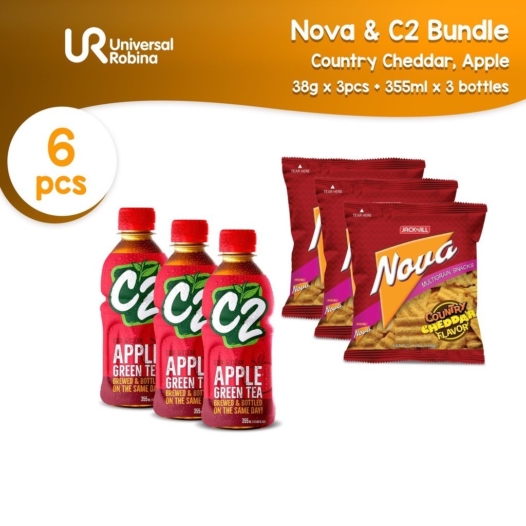3 x C2 Apple (355ml) and 3 x Nova Multigrain Snack Country Cheddar 38g ...
