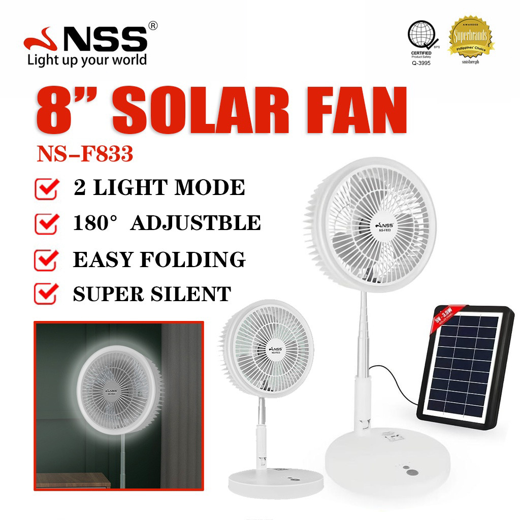 NSS 8" Solar Fan Rechargeable Fan Foldable Desk Fan Portable Solar ...