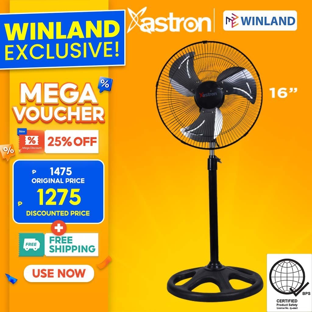 Astron by Winland Orion 16" Stand Fan | Electric Fan 45watts (Black ...