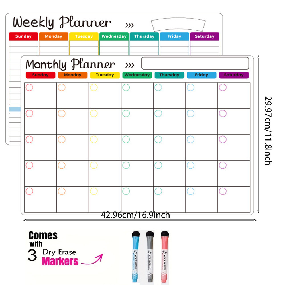 A3 Size Magnetic Refrigerator Monthly Weekly Planner Calendar Table Dry ...