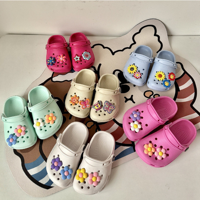 Kids Crocs Cute Flower Sandals Clogs Slippers For Baby Girls Boys with ...