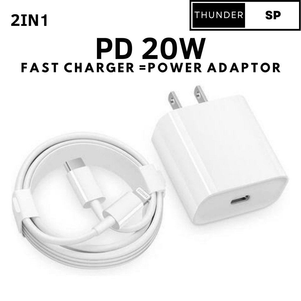 Fast Charger USB-C Power Adapter 20W With USB PD Cable Cord US Plug ...