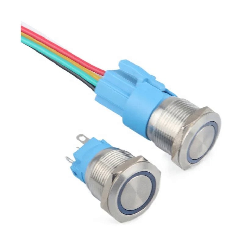 12V Latching Waterproof 19mm Ring Illuminated Metal Round Blue LED ON OFF Push button Switch for ...