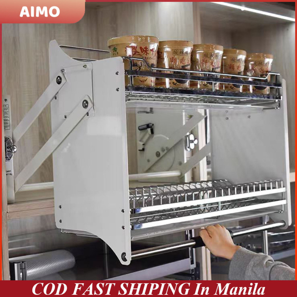 Pull-down Cabinet Double-layer 304 Stainless Steel Storage Basket Pull ...