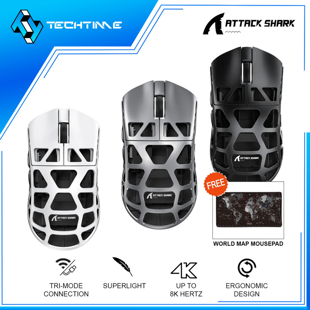 ATTACK SHARK R3 Magnesium Alloy Superlight Tri-mode Gaming Mouse 8K ...