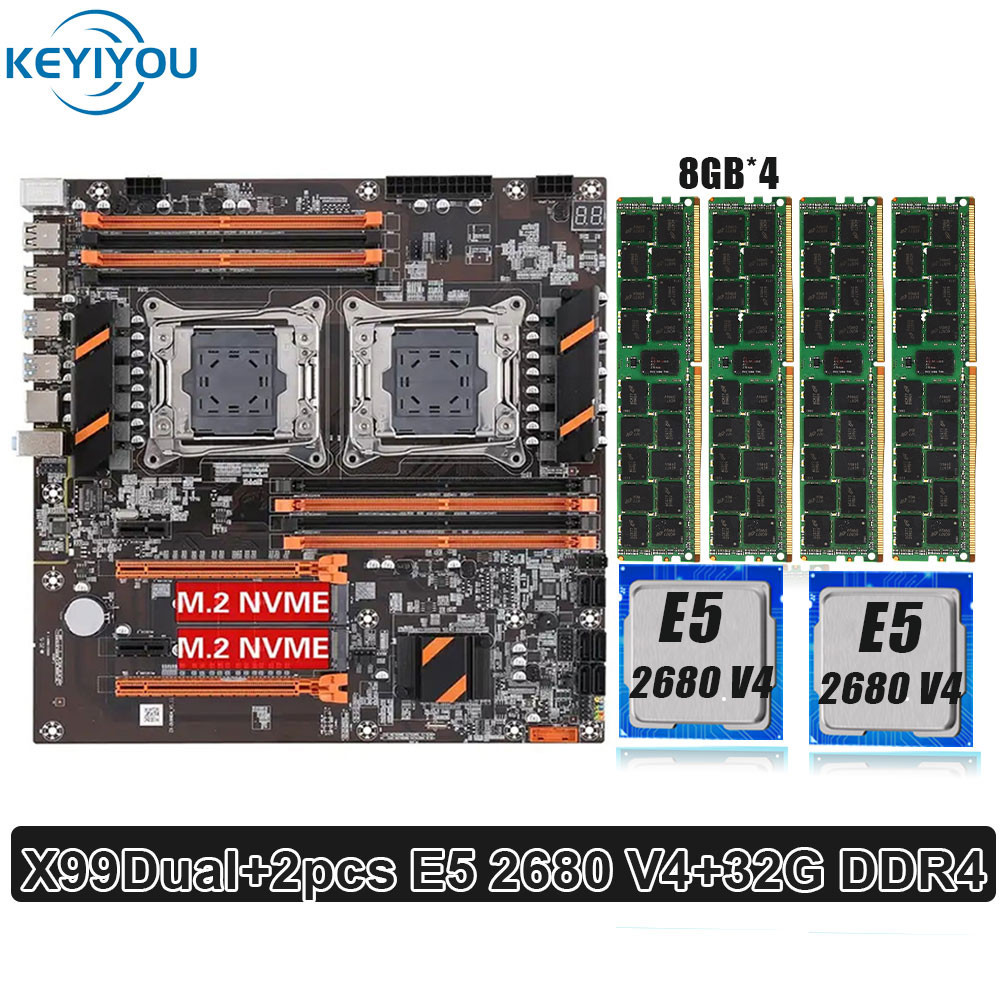 【X99Dual Motherboard Dual CPU LGA2011-3 Set with 32G(4*8G) DDR4 ECC REG ...