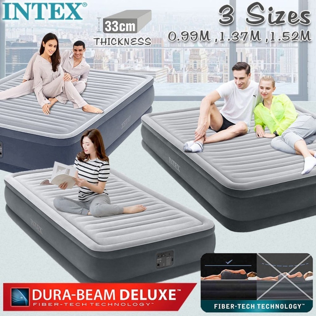 INTEX 3 Sizes DURA-BEAM Deluxe Fiber-Tech Inflatable Air Bed Air ...