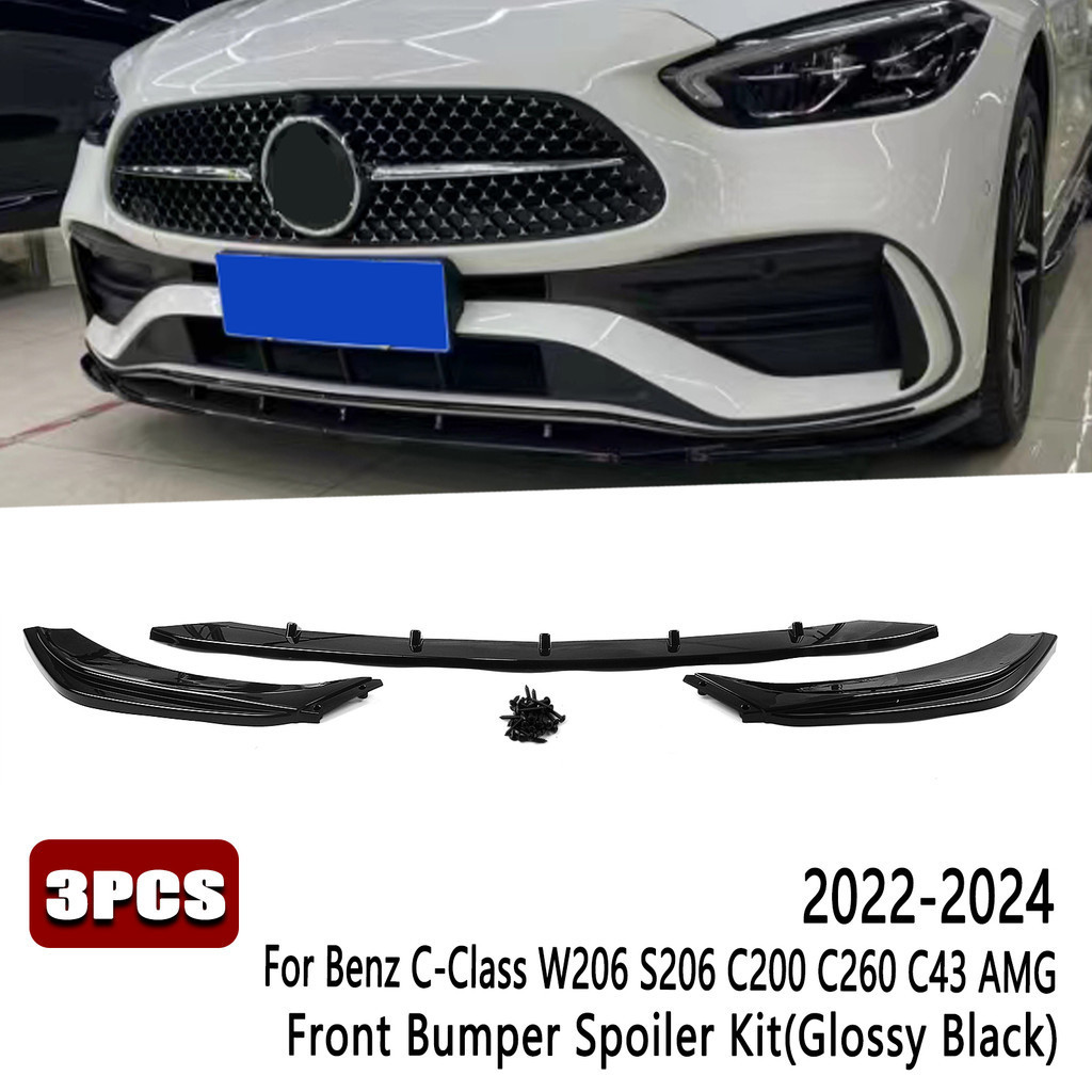 For Mercedes Benz C Class W206 S206 C200 C260 C43 AMG 2022-2024 Carbon Fiber Look/Gloss Black@P ...