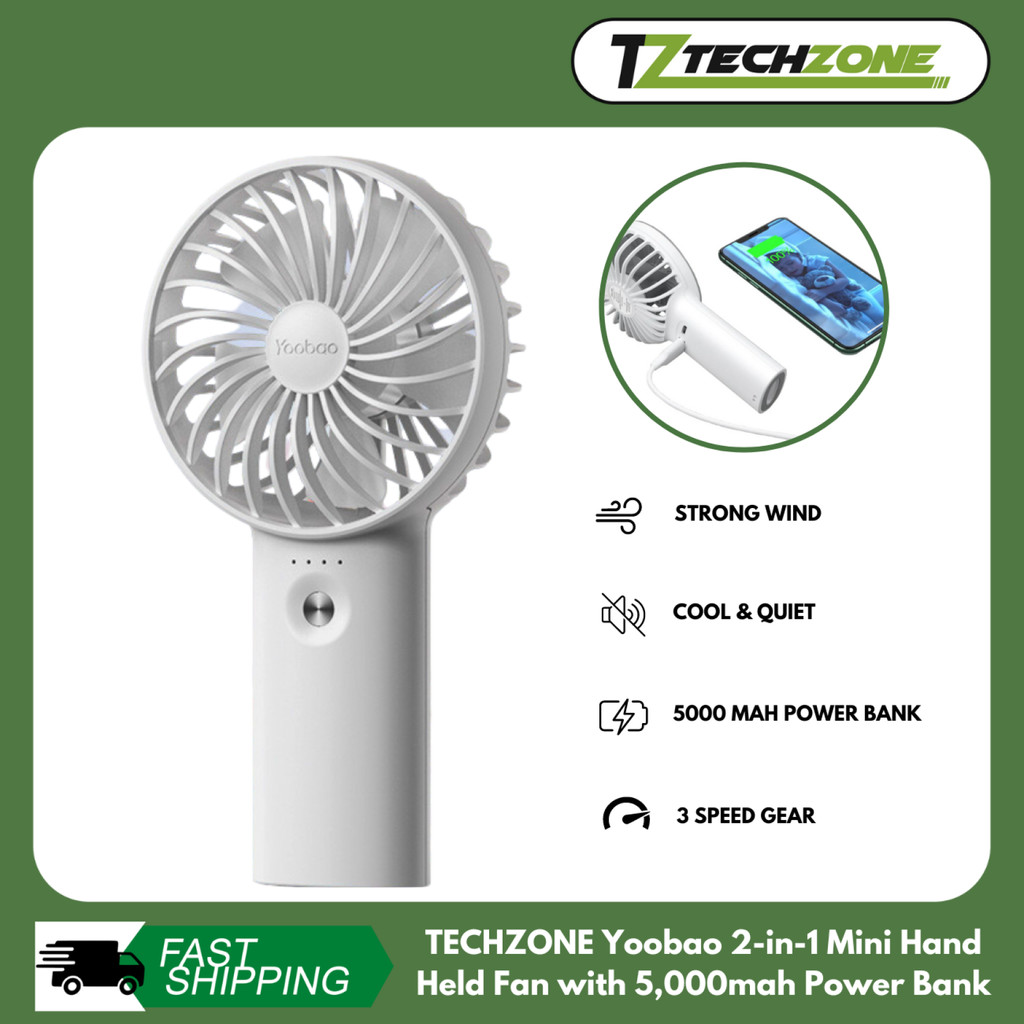 TECHZONE Yoobao F3 Pro 2-in-1 Mini Hand Held Fan with 5,000mah Power ...