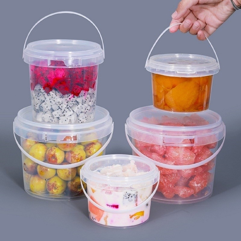 1L Bucket with Seal Clear Storage Plastic Container Pail Canister Food ...