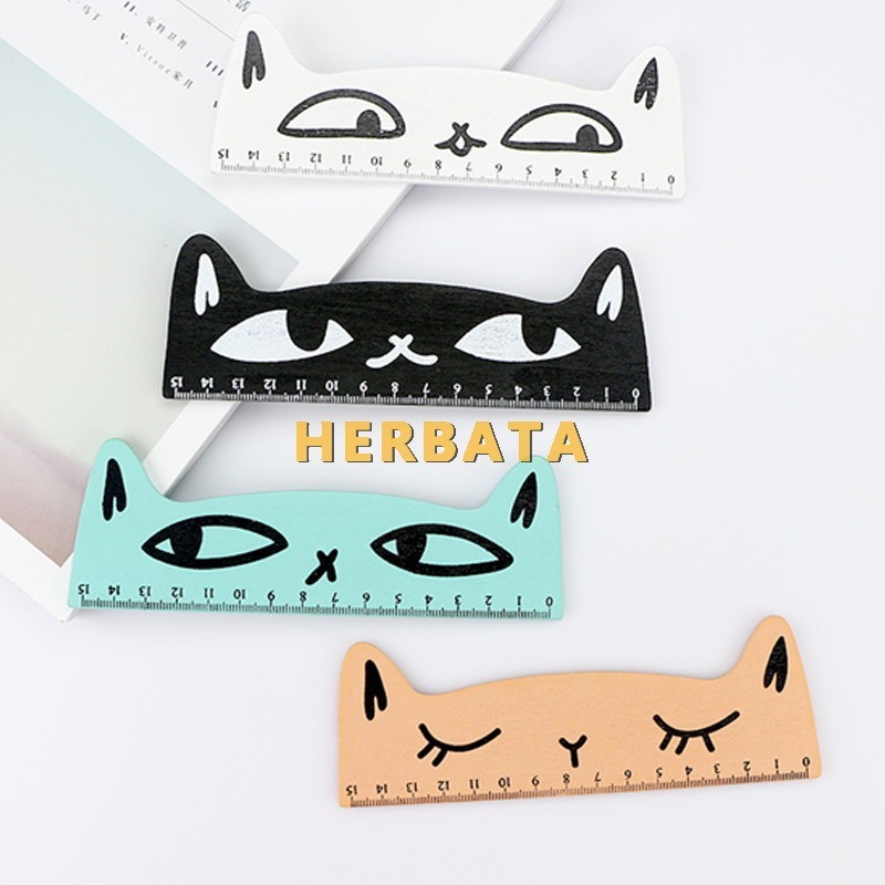 1PC Kawaii Cat Design Ruler Funny Stationery Wooden Rulers Office ...