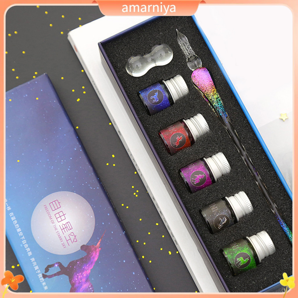 AMAR 1Set Glass Fountain Pen for Decoration Crystal Dip Pen with Ink ...