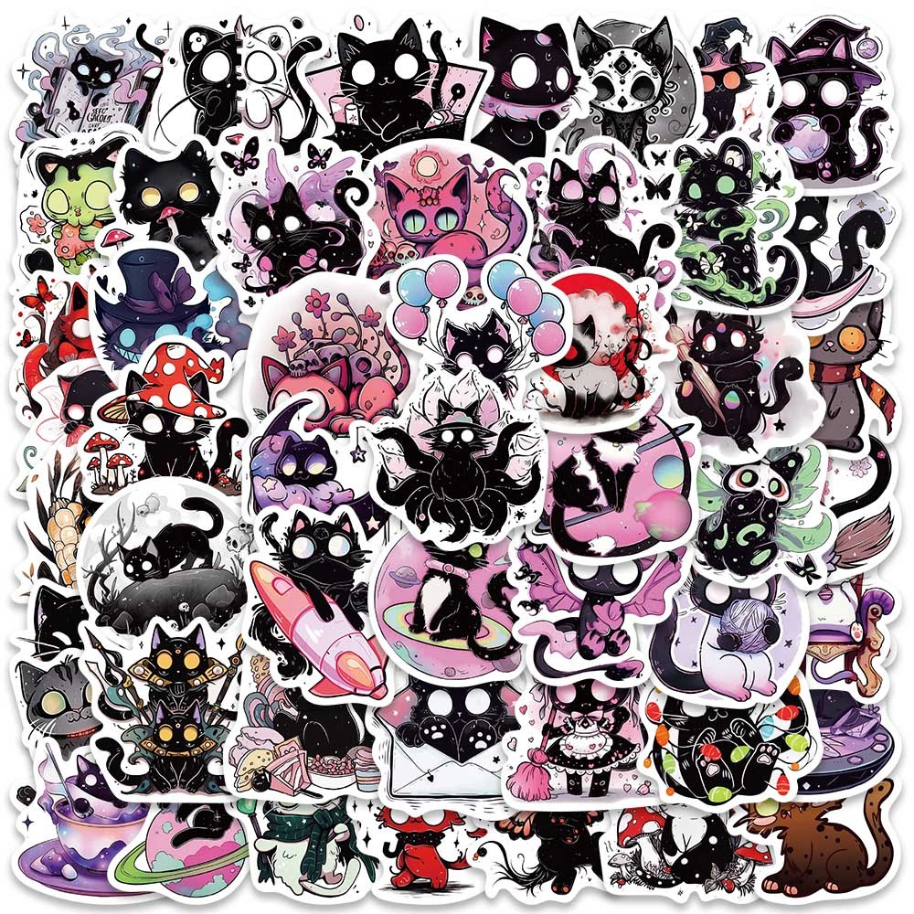 ~50pcs Vinyl Laptop Decals Cute Funny Cartoon Horror Cats Stickers For ...