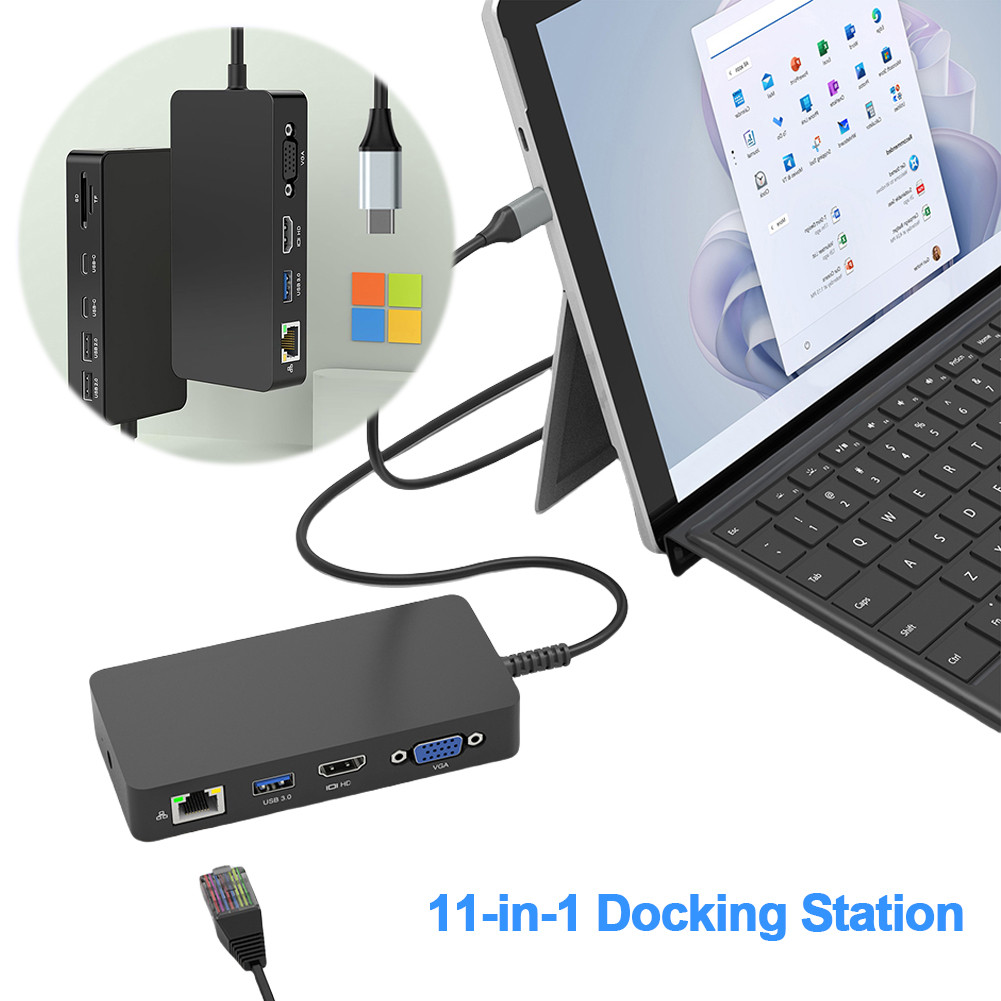 11 in 1 For Microsoft Surface Dock W/ 3 USB +2 USB C Port PD 100W ...