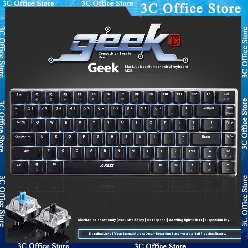 ♣Ajazz Ak33 82 Keys Mechanical Gaming Keyboard Keyboard Wired Black / Blue Switch English Layout ...